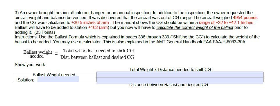 Weight and Balance Worksheet (You may use a | Chegg.com