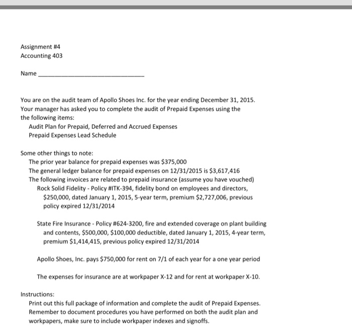 Assignment #4 Accounting 403 Name You are on the | Chegg.com