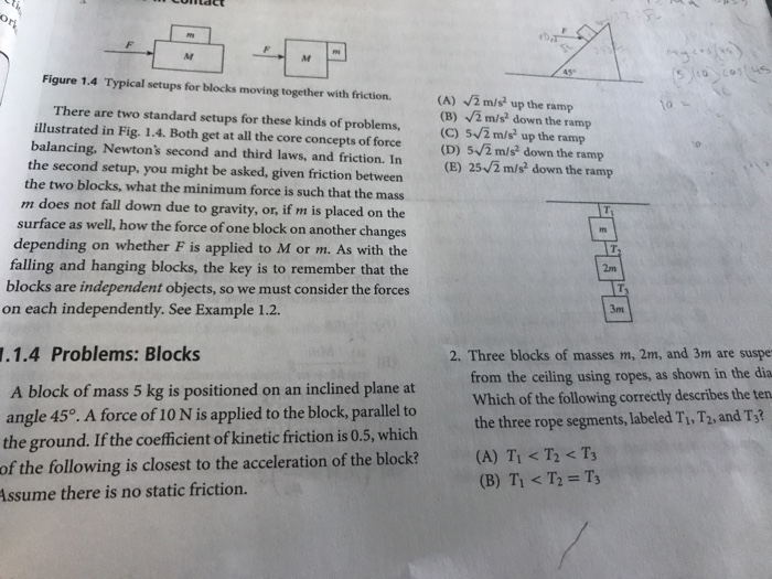Solved Figure 1.4 Typical setups for blocks moving together | Chegg.com