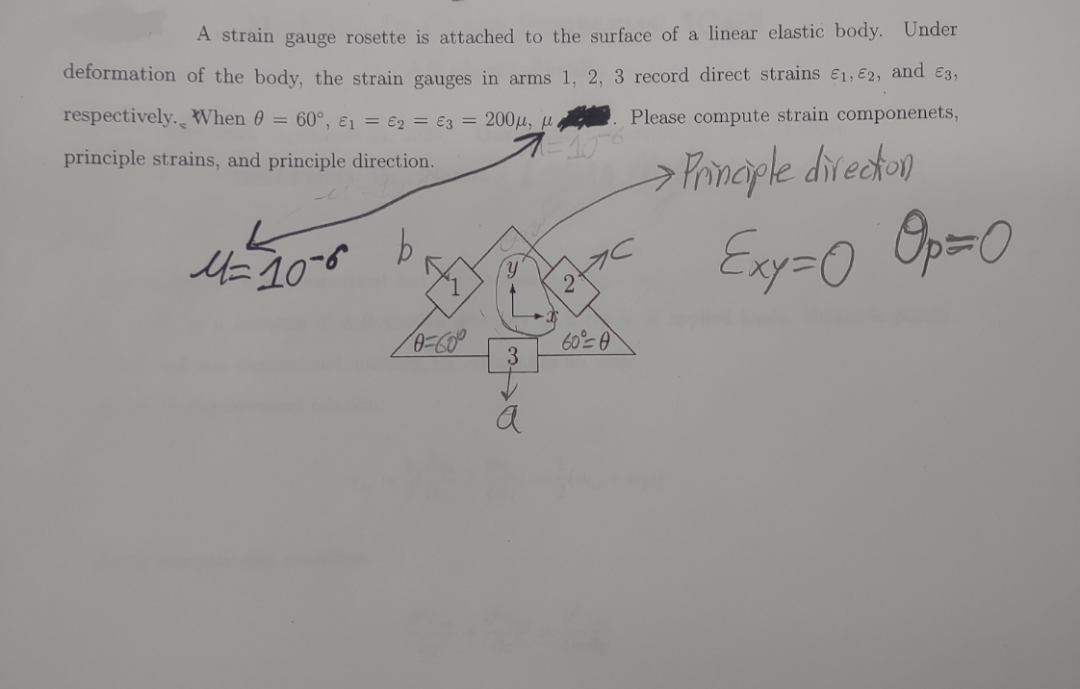 Solved A strain gauge rosette is attached to the surface of | Chegg.com
