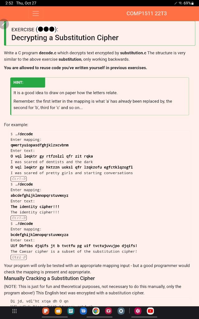 Solved EXERCISE (OO): Decrypting a Substitution Cipher Write | Chegg.com