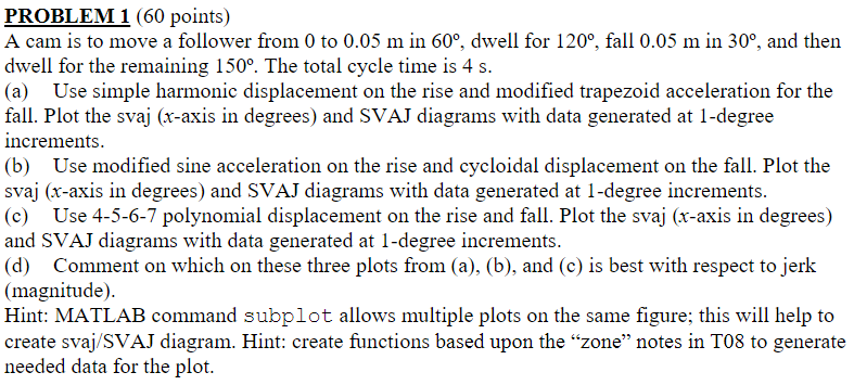 Solved PROBLEM 1 (60 points) A cam is to move a follower | Chegg.com