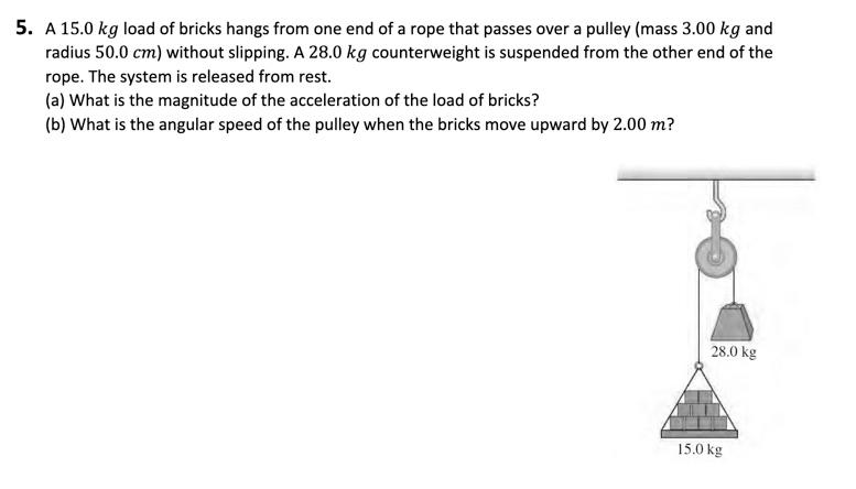Solved 5. A 15.0 kg load of bricks hangs from one end of a | Chegg.com Solved 5. A 15.0 kg load of bricks hangs from one end of a | Chegg.com