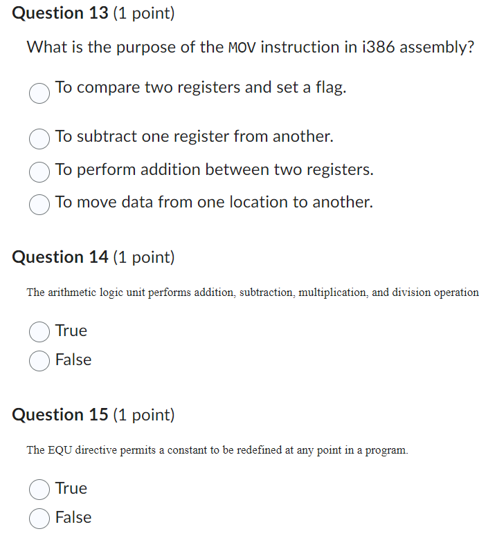 Solved Question 13 (1 ﻿point)What is the purpose of the MOV | Chegg.com