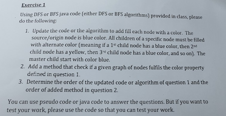 Exercise 1 in DES or BFS java code (either DFS or BFS | Chegg.com