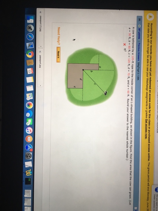 Solved A cow is tethered by a 120-ft rope to the inside | Chegg.com