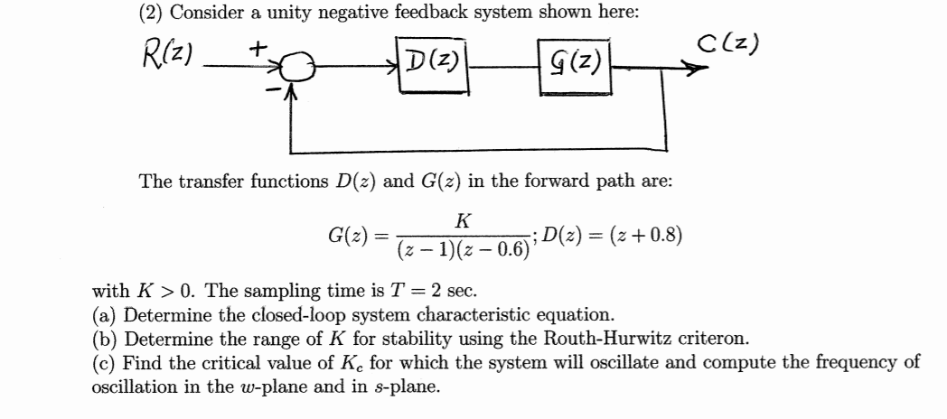 Solved (2) Consider a unity negative feedback system shown | Chegg.com