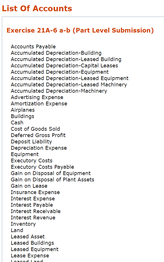 Solved Exercise 21A-6 a-b (Part Level Submission) Metlock | Chegg.com