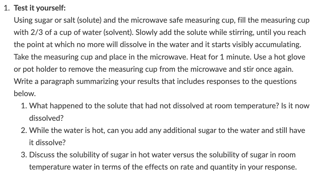 Solved Test it yourself: Using sugar or salt (solute) and | Chegg.com