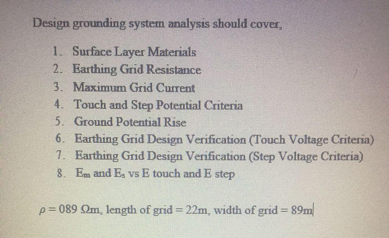 Solved Design Grounding System Analysis Should Cover 1 0642