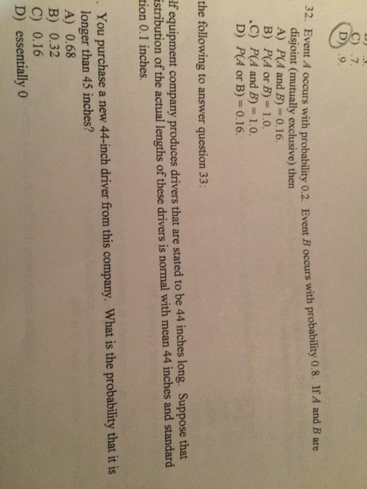 Solved DA 9 occurs with probability 0.2. Event B occurs with | Chegg.com