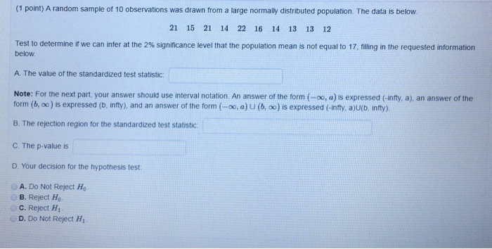 Solved A Random Sample Of 10 Observations Was Drawn From A