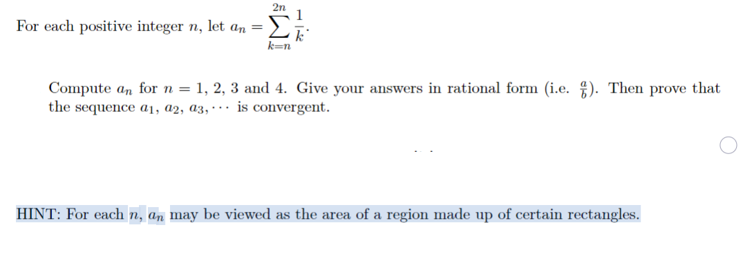 Solved For each positive integer n, let an = Compute an for | Chegg.com
