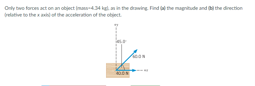 Solved Only two forces act on an object (mass=4.34 kg), as | Chegg.com