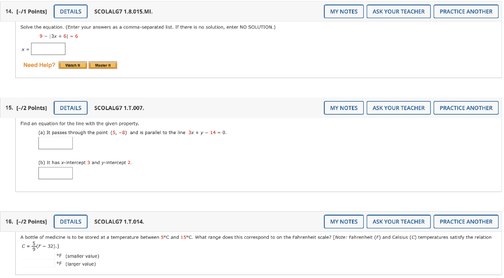 Solved [-/1 Points] SCOLALG7 1.8.015.MI. Solve the equation. | Chegg.com