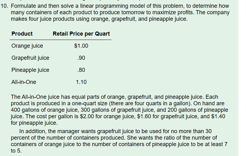 Solved Formulate and then solve a linear programming model | Chegg.com