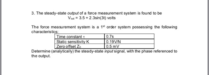 Solved 3. The steady-state output of a force measurement | Chegg.com