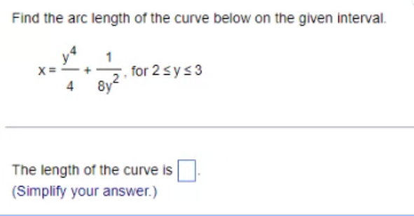 Solved Find the arc length of the curve below on the given | Chegg.com