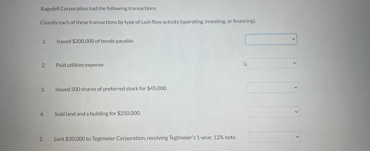 Solved The three options to classify each transaction are : | Chegg.com