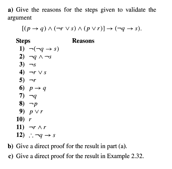 Solved a) Give the reasons for the steps given to validate | Chegg.com