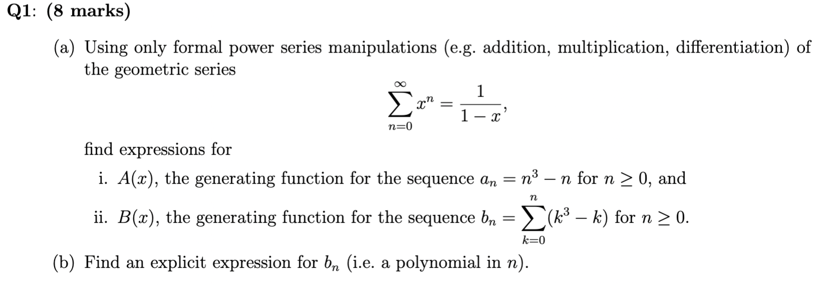 Solved (a) Using only formal power series manipulations | Chegg.com