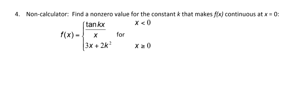 Solved 4. Non-calculator: Find a nonzero value for the | Chegg.com