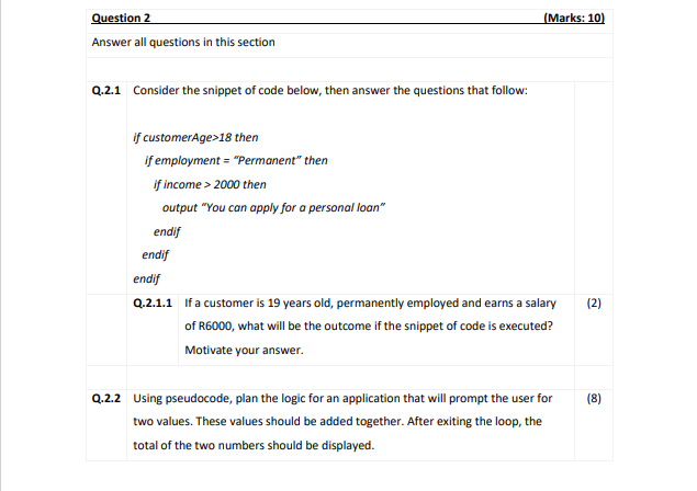 Solved Question 2 Answer all questions in this section Q.2.1 | Chegg.com
