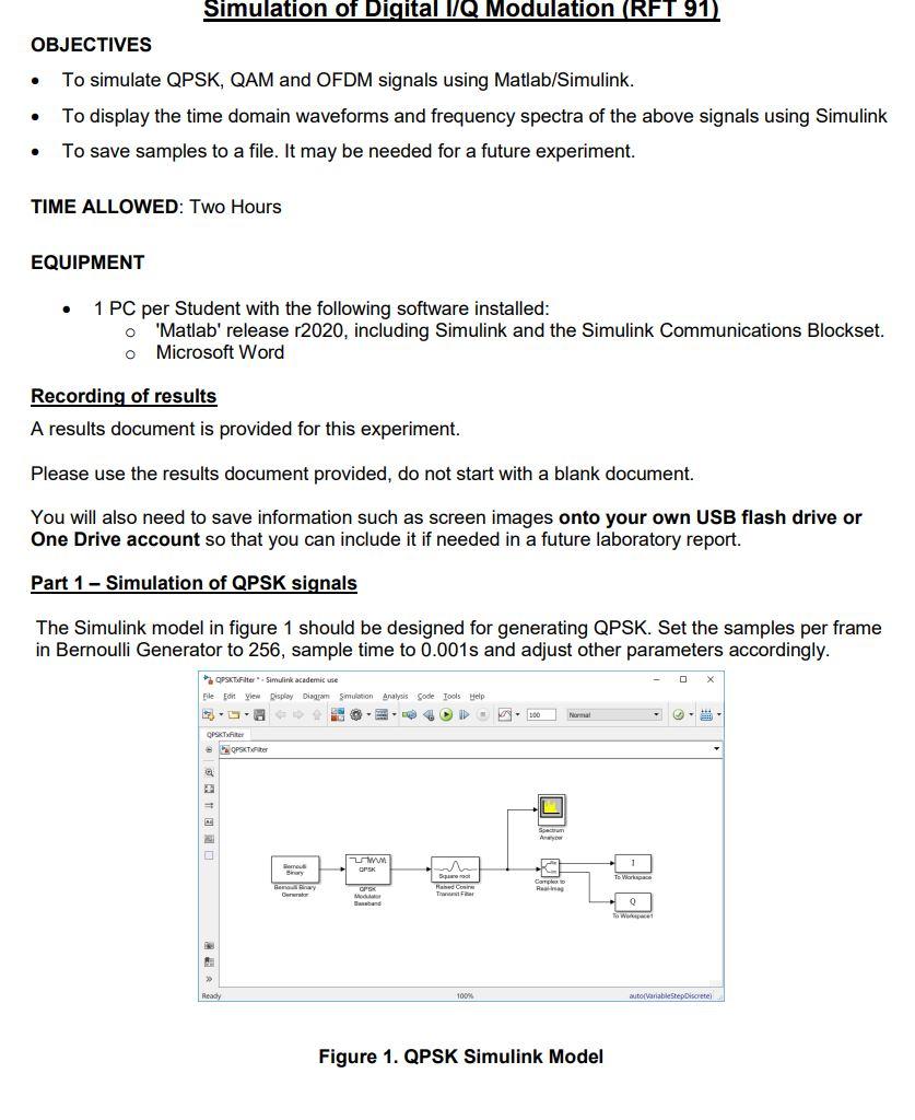 . Simulation of Digital I/Q Modulation (RFT 91) | Chegg.com