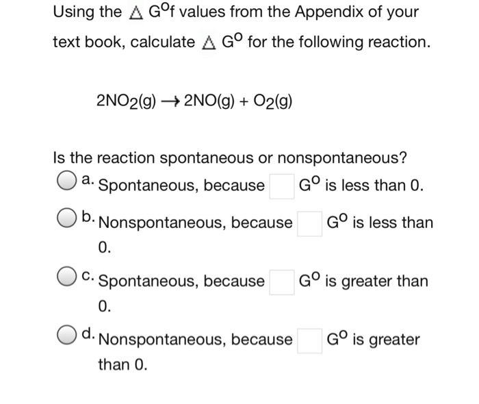 Solved Using the A G°f values from the Appendix of your text | Chegg.com