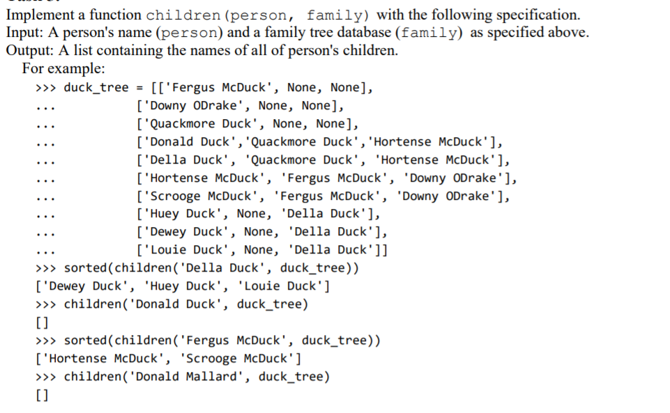 Solved Implement a function children (person, family) with | Chegg.com