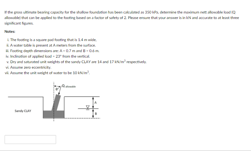 Solved If the gross ultimate bearing capacity for the | Chegg.com