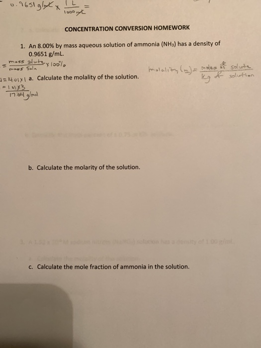 Solved CONCENTRATION CONVERSION HOMEWORK 1. An 8.00% by mass | Chegg.com