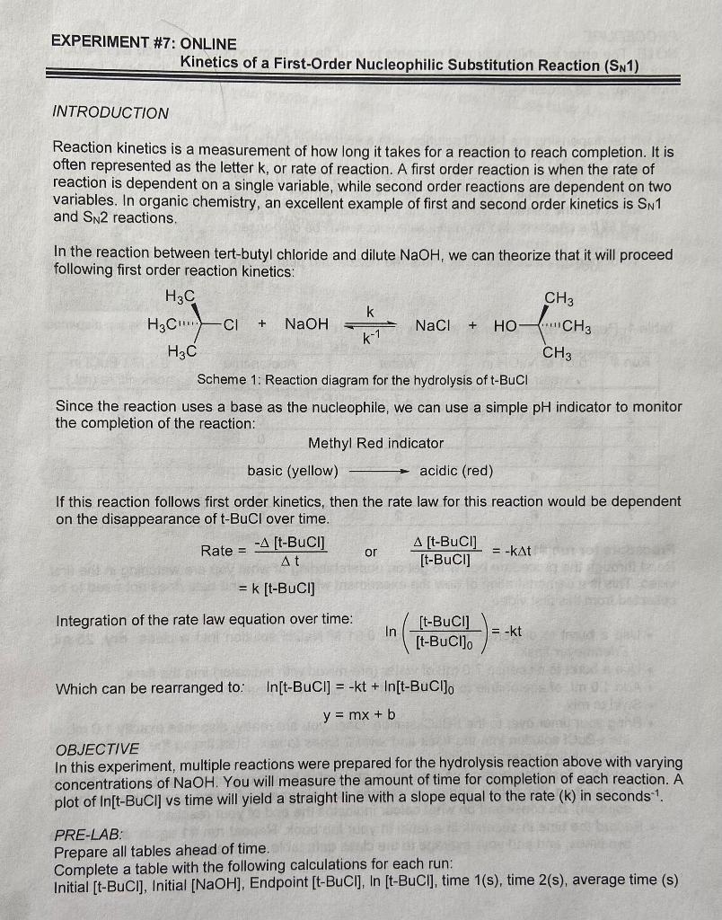 Solved EXPERIMENT \#7: ONLINE Kinetics of a First-Order | Chegg.com