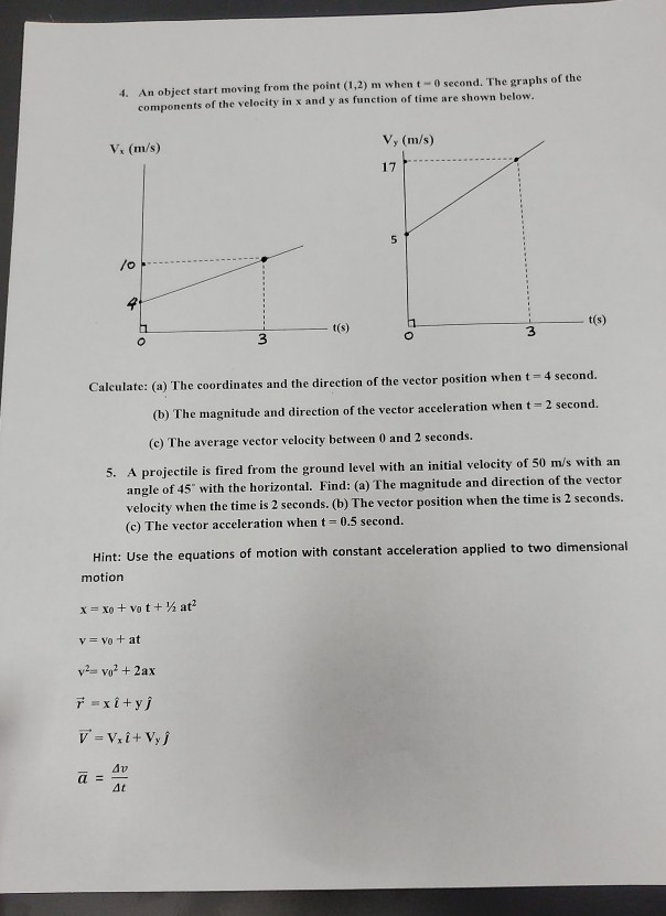 Solved 4. An object start moving from the point (1,2) m when | Chegg.com