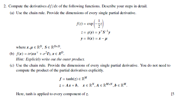 Solved Compute the derivatives dfdx ﻿of the following | Chegg.com