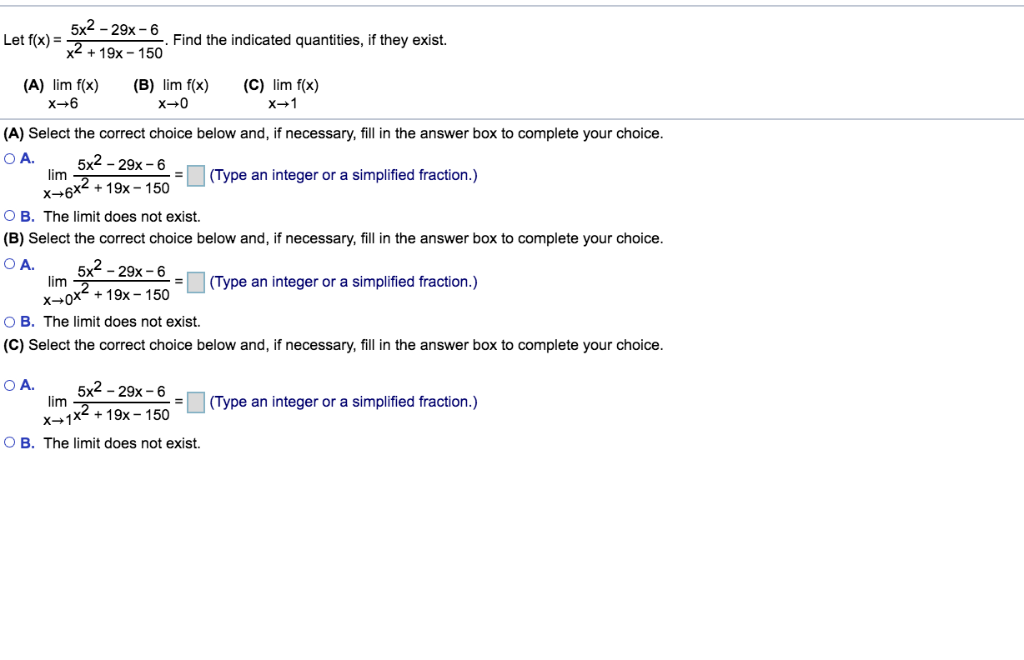 Solved 5x-29x-6 x + 19x- 150 Let f(x)- Find the indicated | Chegg.com