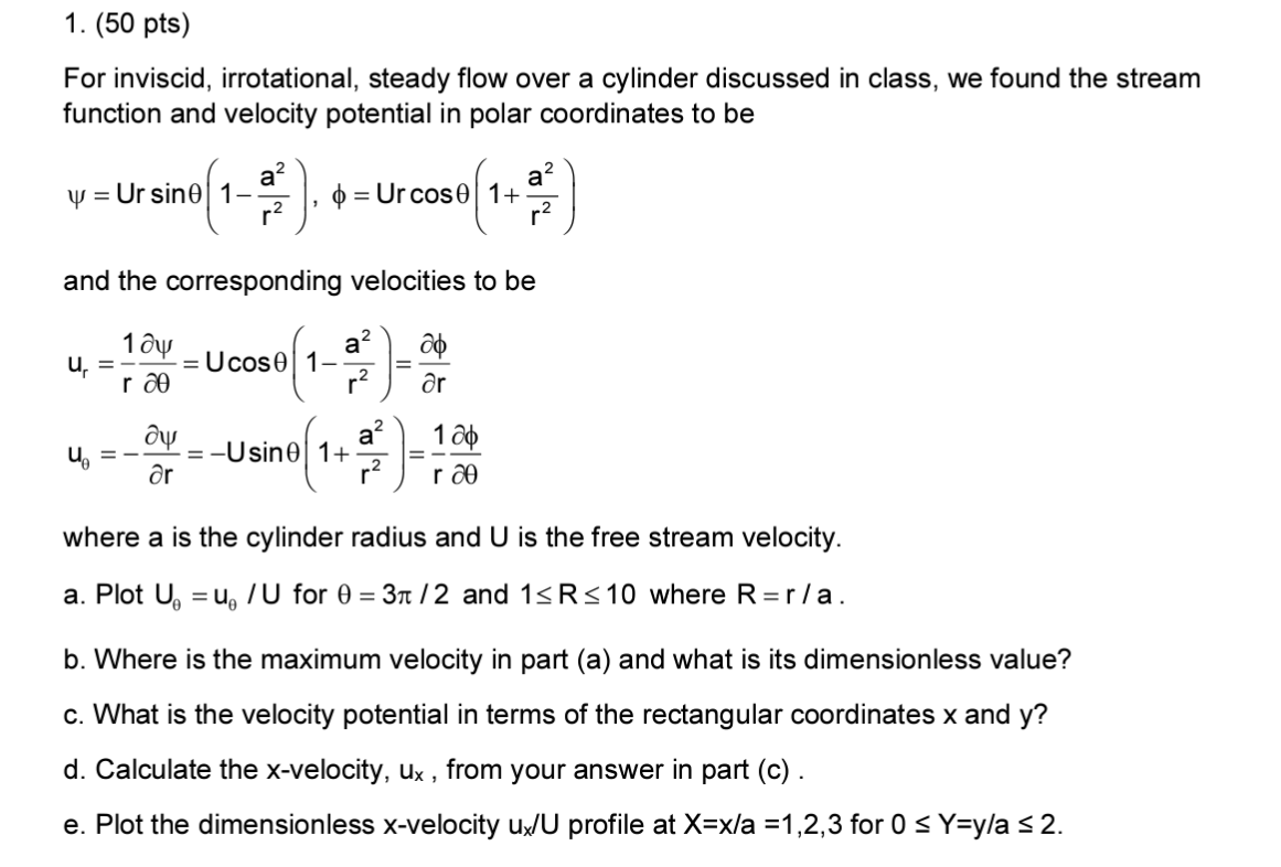 Solved For inviscid, irrotational, steady flow over a | Chegg.com