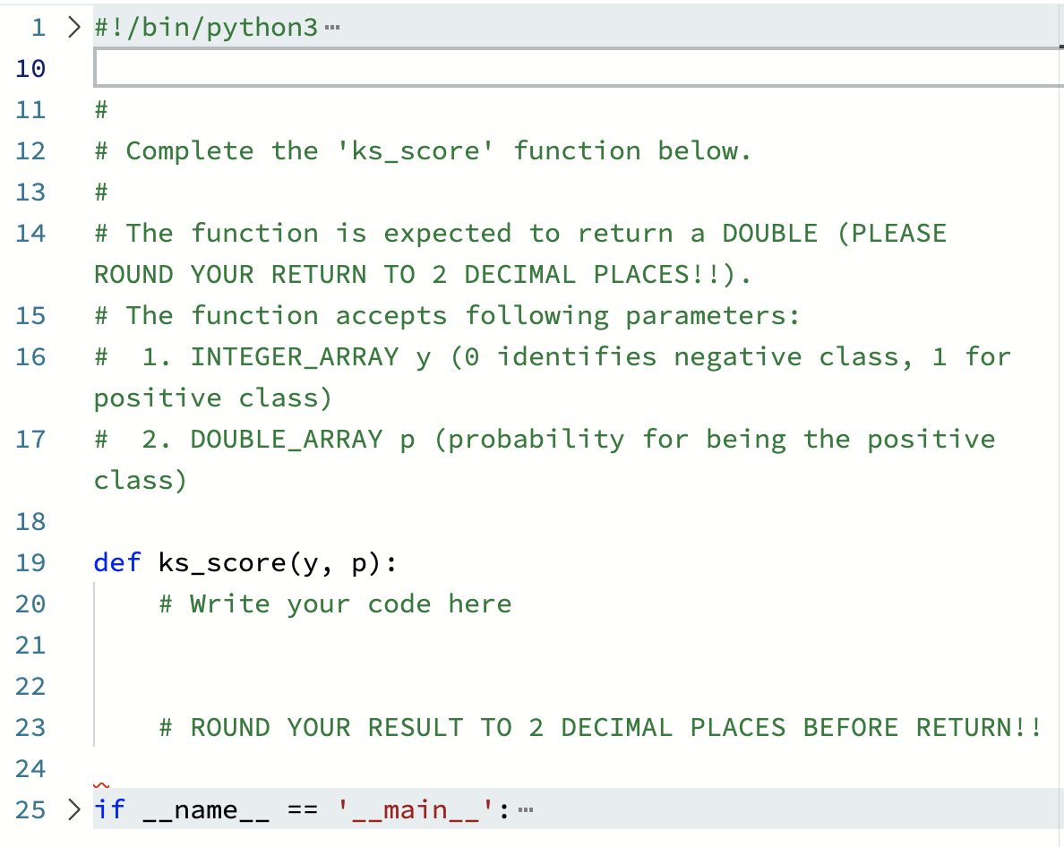 complete the 'ks_score" function below. KS is | Chegg.com