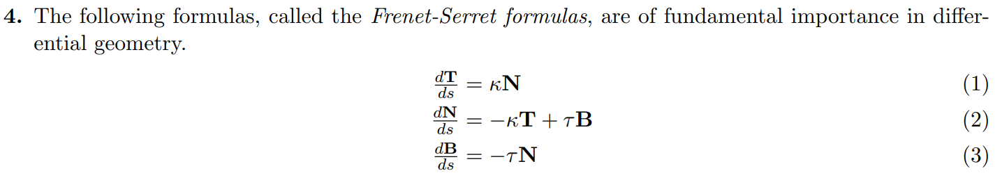 Solved The following formulas, called the Frenet-Serret | Chegg.com