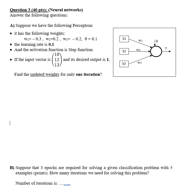 Solved Question 3 (40 pts):(Neural networks) Answer the | Chegg.com