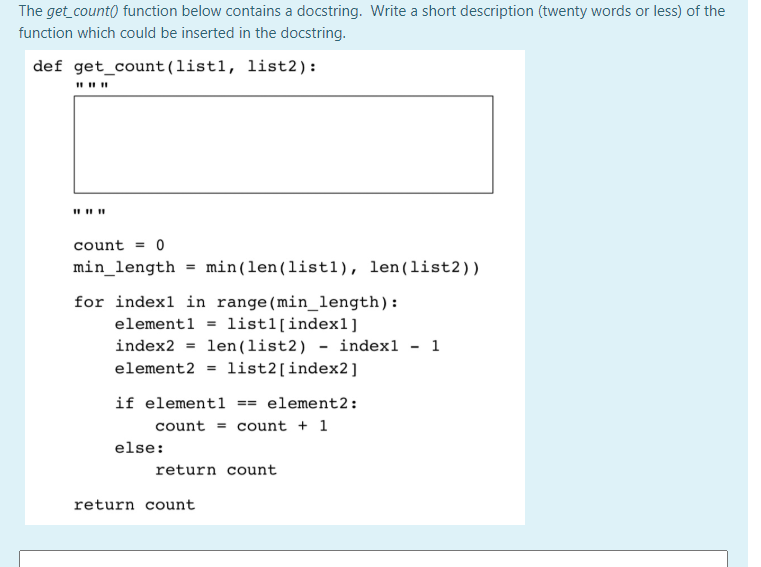 Solved The get_count() function below contains a docstring. | Chegg.com