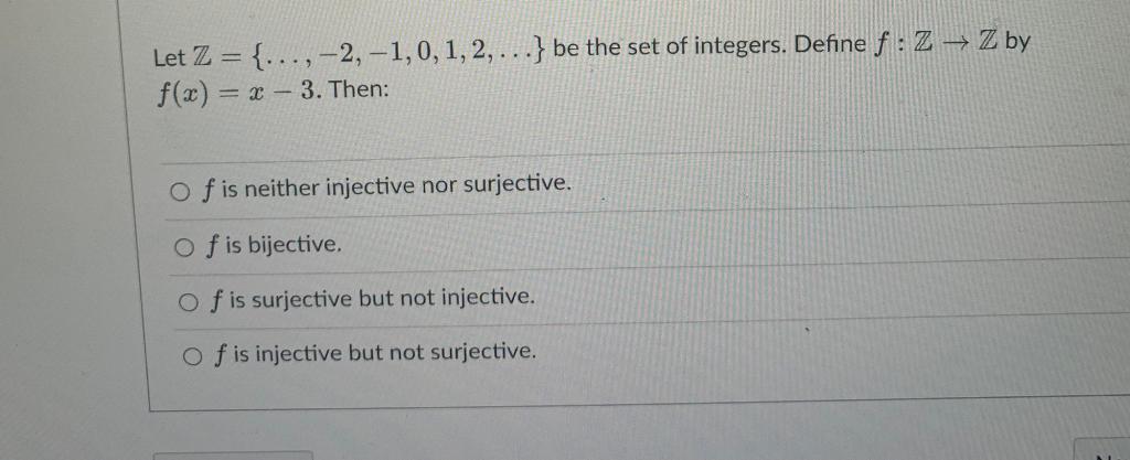 Solved Let Z={…,−2,−1,0,1,2,…} be the set of integers. | Chegg.com