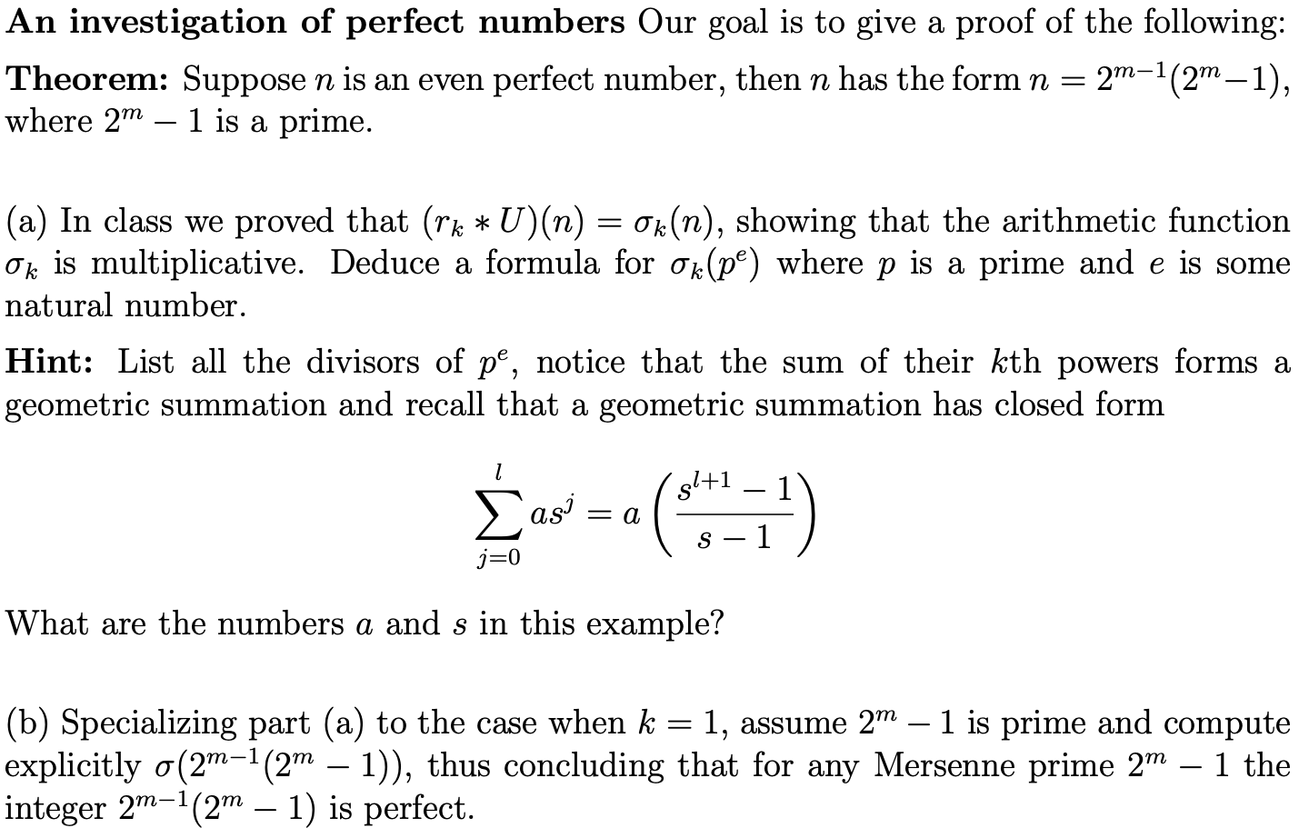 Solved An investigation of perfect numbers Our goal is to | Chegg.com
