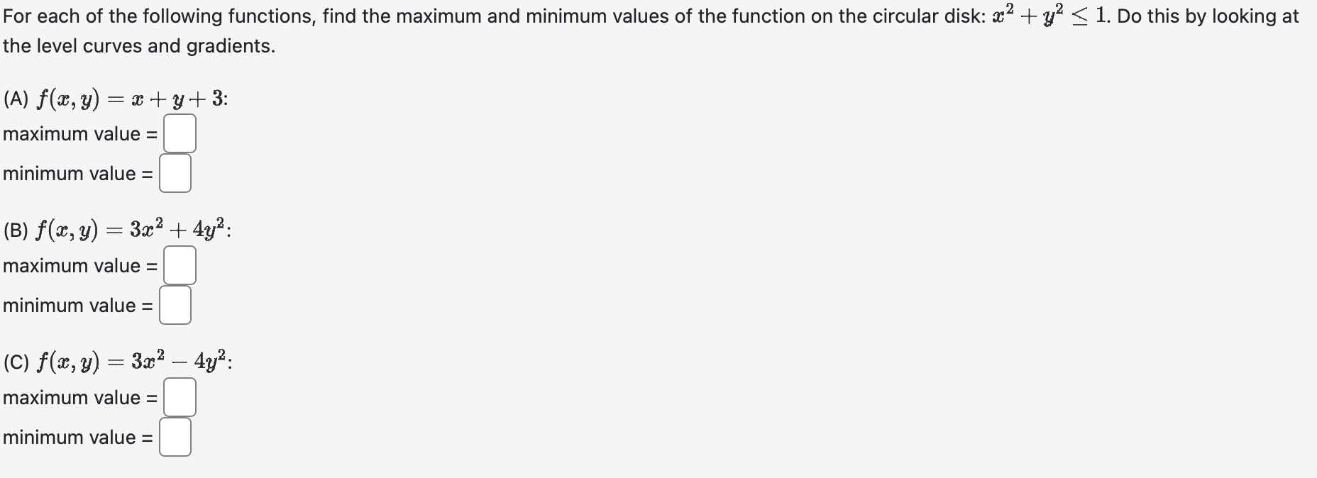Solved For each of the following functions, find the maximum | Chegg.com