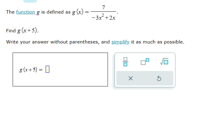 Solved The function g is defined as g(x)=−3x2+2x7. Find | Chegg.com