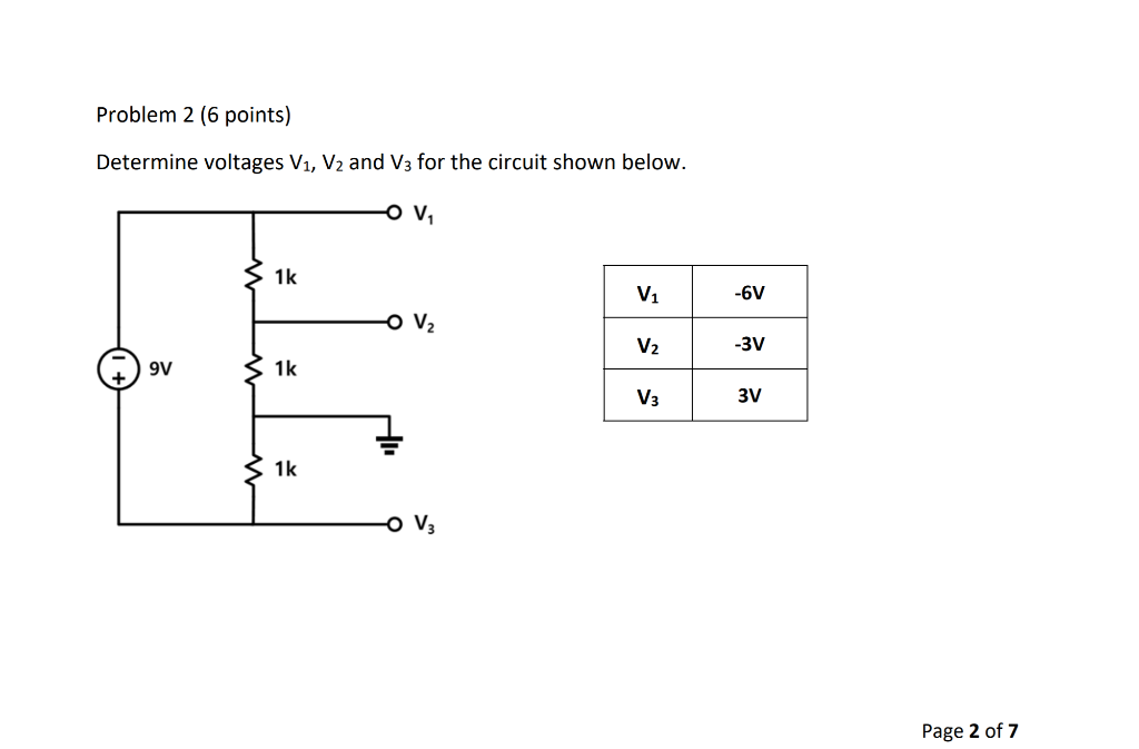 Solved Problem 2 (6 points) Determine voltages V1, V2 and V3 | Chegg.com
