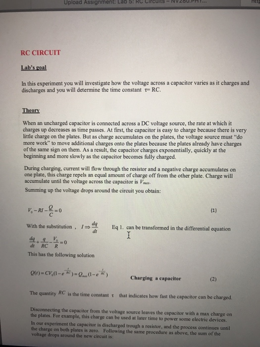 Solved Upload Assignment: Lab 5: RG Circuts-26u.Pmt. RC | Chegg.com