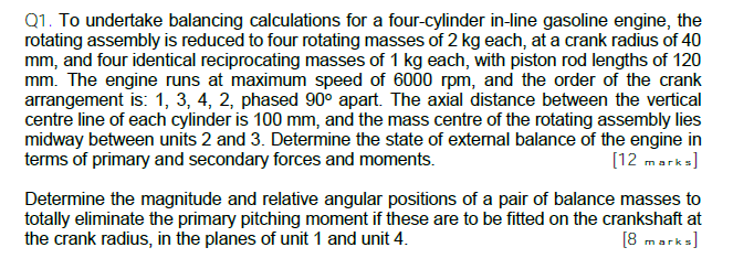 Q1. To undertake balancing calculations for a | Chegg.com