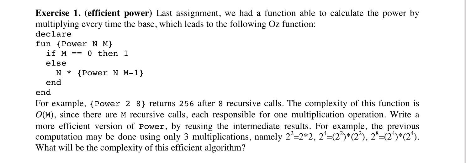 Solved Exercise 1. (efficient power) Last assignment, we had | Chegg.com