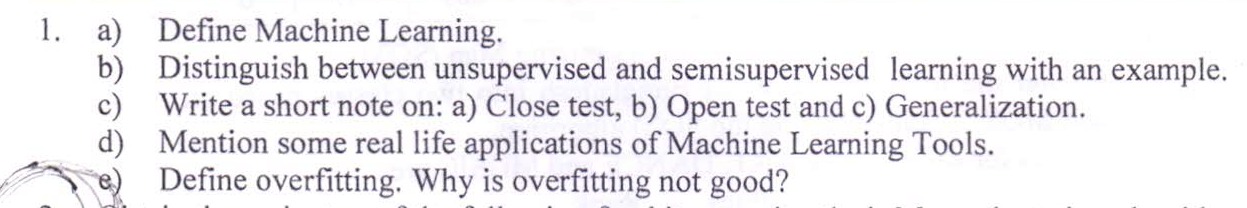 Solved 1. a) Define Machine Learning. b) Distinguish between | Chegg.com